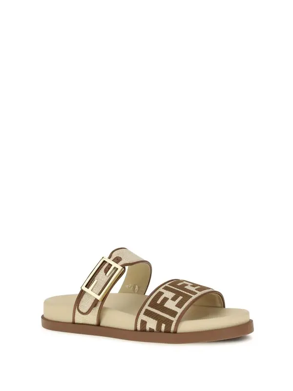 Fendi Flat Slide Sandals With Ff Embroidery - Brown