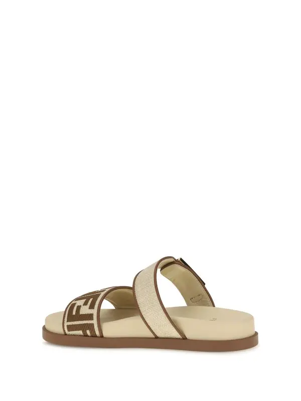 Fendi Flat Slide Sandals With Ff Embroidery - Brown