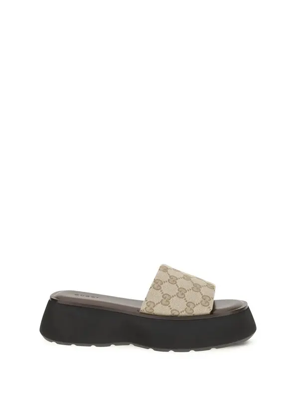 Gucci Gg Canvas Oversized Sole Slider Sandals - Cream