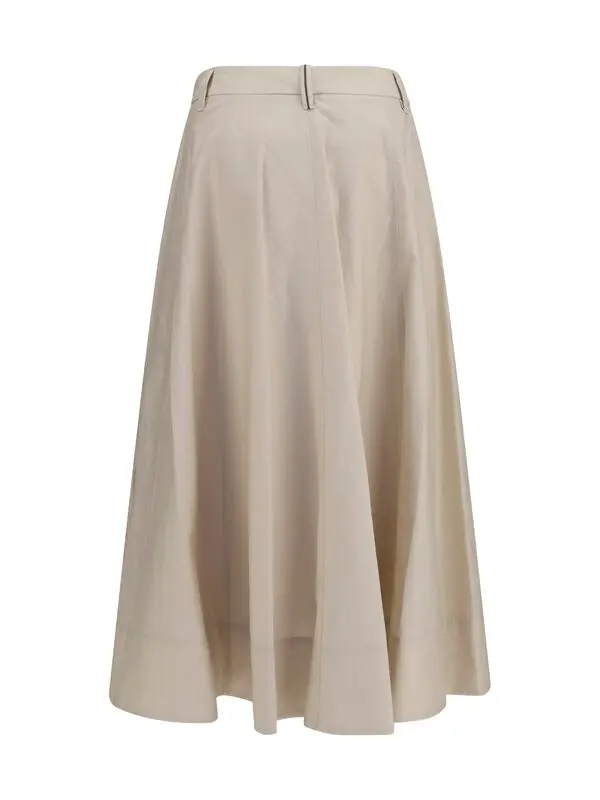Brunello Cucinelli Cotton Poplin Midi Skirt With Monili Detail - Cream