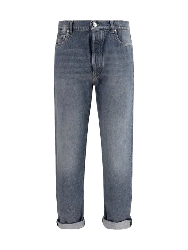 Brunello Cucinelli Straight-leg Turn-up Jeans - Gray
