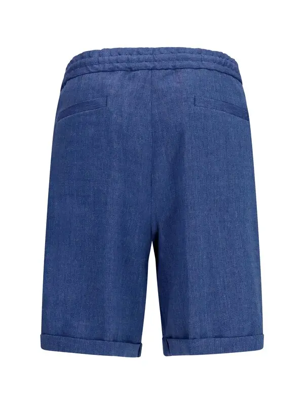 Brunello Cucinelli Linen And Virgin Wool Chevron Bermuda Shorts - Blue