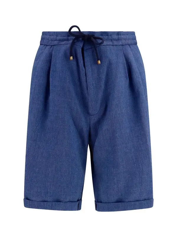Brunello Cucinelli Linen And Virgin Wool Chevron Bermuda Shorts - Blue