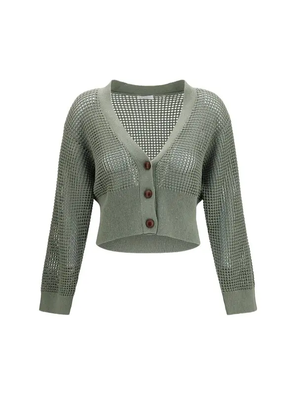 Brunello Cucinelli Sequined Mesh V-neck Cardigan - Green