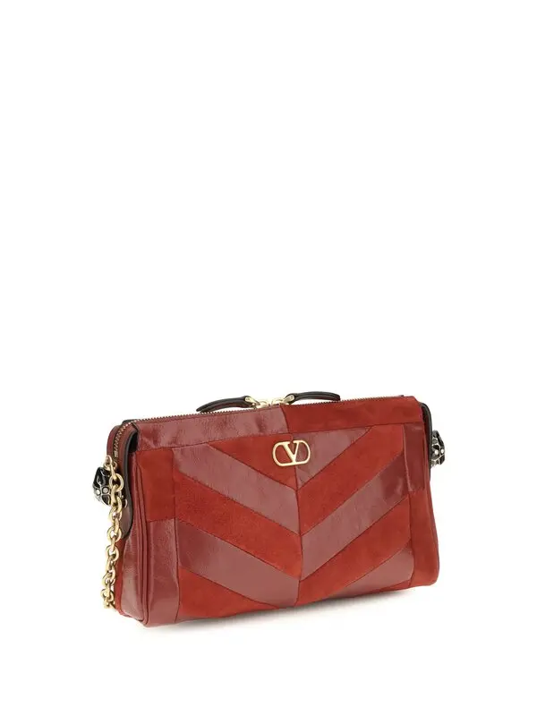 Valentino Garavani Panthea Shoulder Bag Chevron Pattern - Red