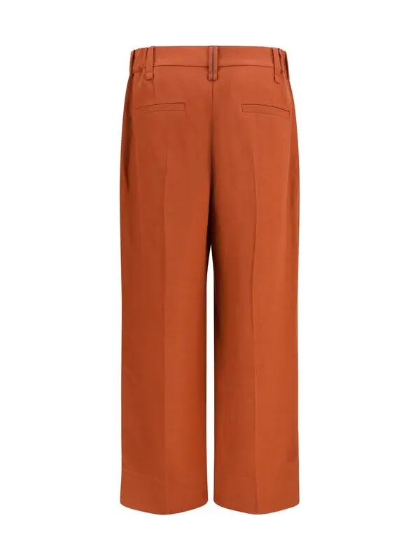 Brunello Cucinelli Cigarette Pants In Fluid Viscose And Linen Twill - Brown