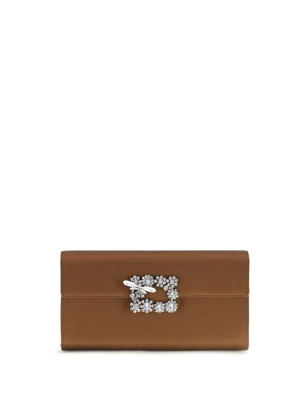 ROGER VIVIER Efflorescence Satin Clutch With Crystal Buckle - Brown