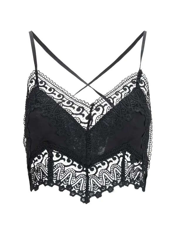 Charo Ruiz Ibiza Blanca Lace V-neck Top - Black