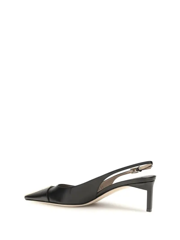 TOM FORD Leather Slingback Pumps With Kitten Heel And Gold T Logo - Black