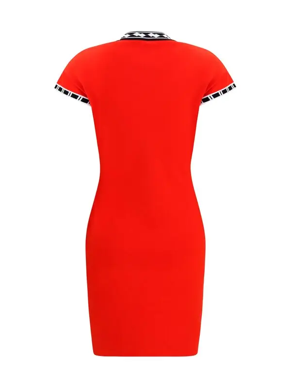 Versace Cotton Knit Mini Dress With Geometric Jacquard Trim