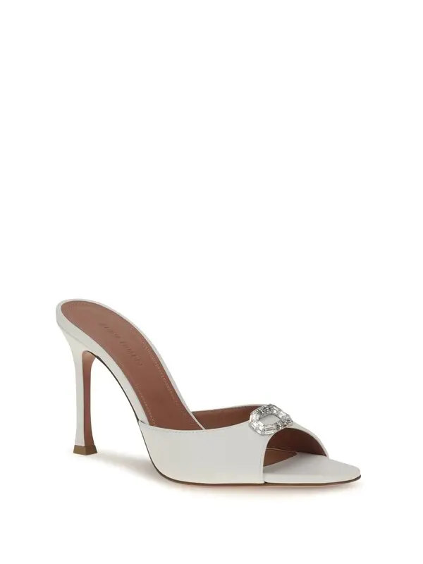 Amina Muaddi Camelia Leather Mule Sandals With Crystal Embellishment - White