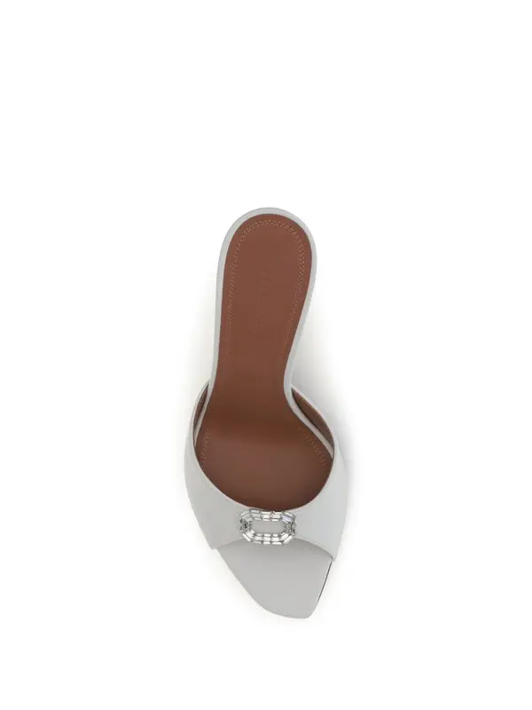 Amina Muaddi Camelia Leather Mule Sandals With Crystal Embellishment - White