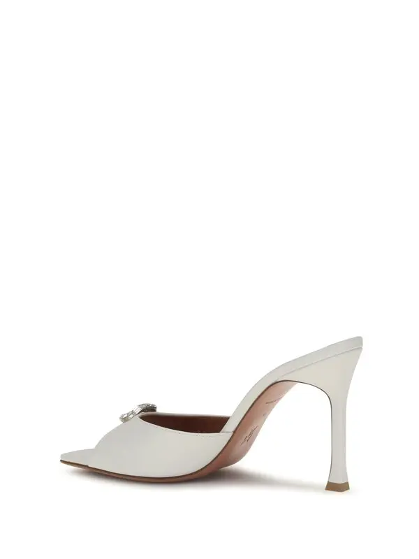 Amina Muaddi Camelia Leather Mule Sandals With Crystal Embellishment - White