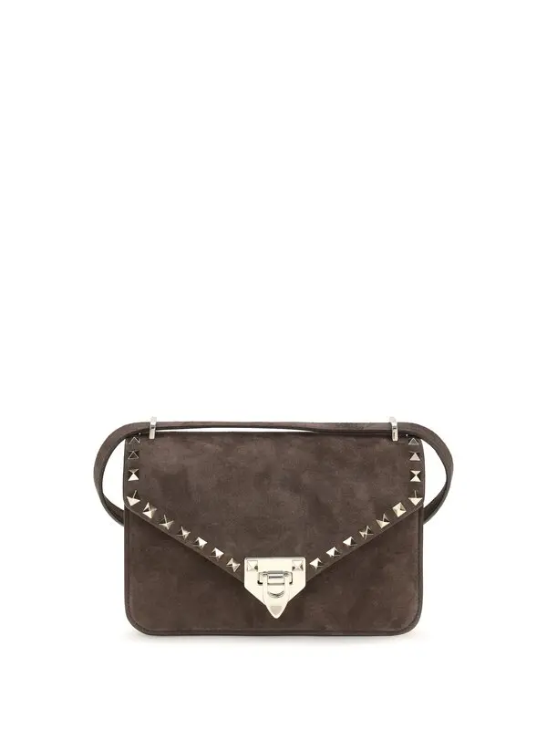 Valentino Garavani Rockstud Suede Shoulder Bag - Brown
