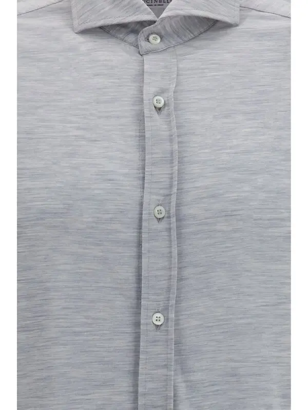 Brunello Cucinelli Silk And Cotton Jersey Shirt With Spread Collar - Gray