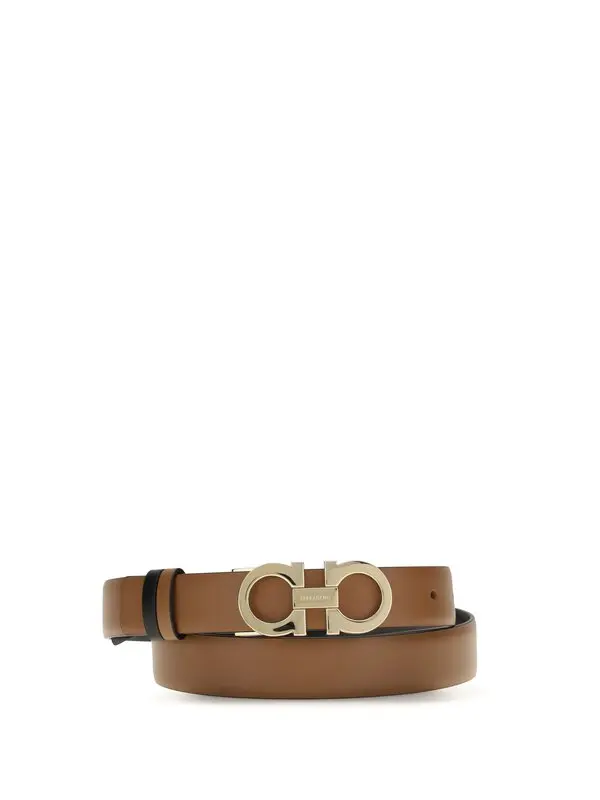 FERRAGAMO Reversible Gancini Buckle Leather Belt - Brown