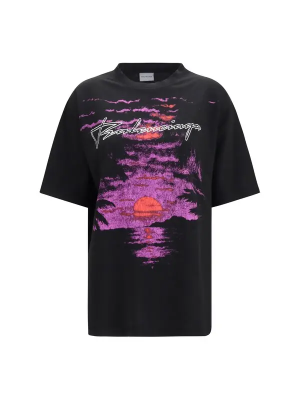 Balenciaga Printed Cotton T-shirt - Black