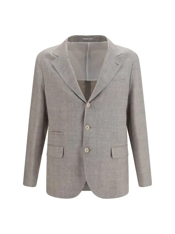 Brunello Cucinelli Deconstructed Linen & Wool Chevron Blazer - Cream