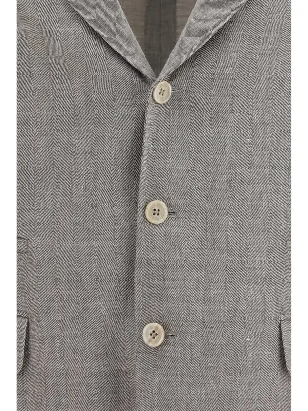 Brunello Cucinelli Deconstructed Linen & Wool Chevron Blazer - Cream