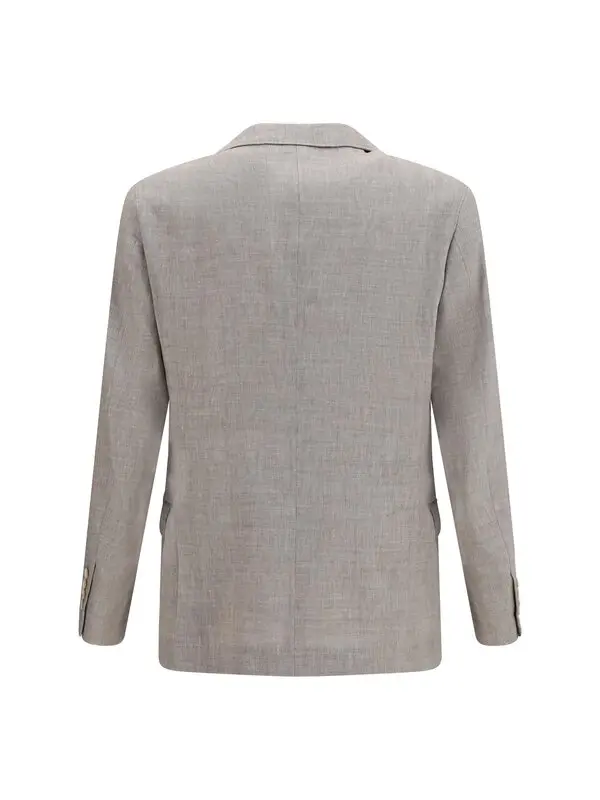 Brunello Cucinelli Deconstructed Linen & Wool Chevron Blazer - Cream