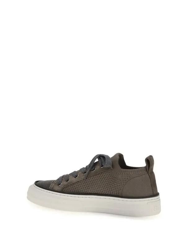 Brunello Cucinelli Cotton Knit And Suede Sneakers - Brown