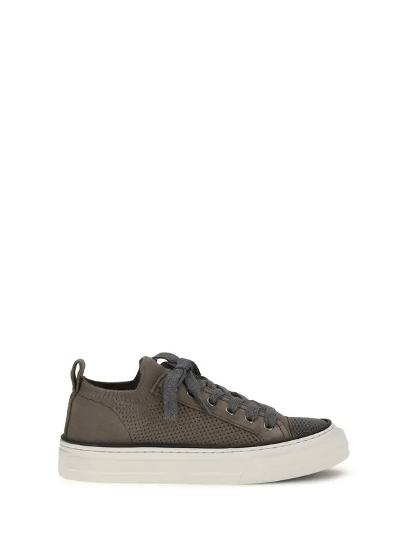 Brunello Cucinelli Cotton Knit And Suede Sneakers - Brown