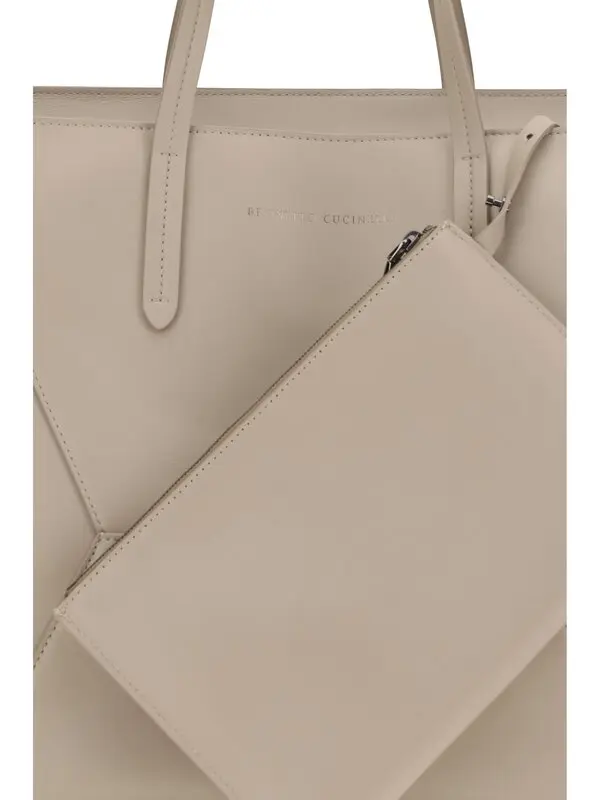 Brunello Cucinelli Leather Tote Bag - Cream
