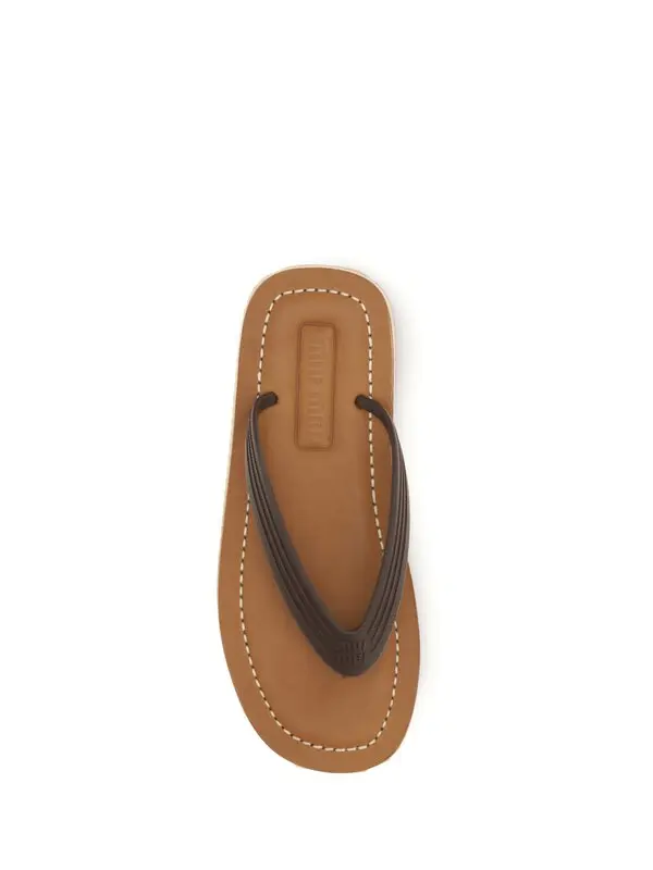Miu Miu Flip-flop Sandals With Embossed Logo - Brown