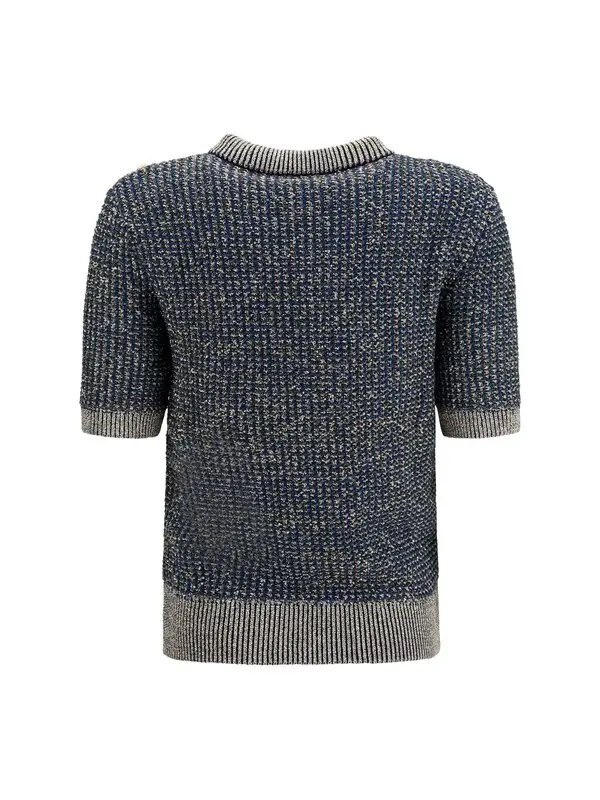 Balmain Short-sleeve Sequined Sweater With Buttons - Blue