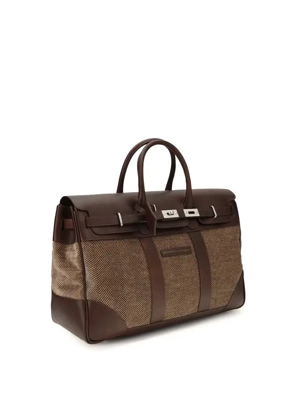 Brunello Cucinelli Travel Bag In Leather And Fabric