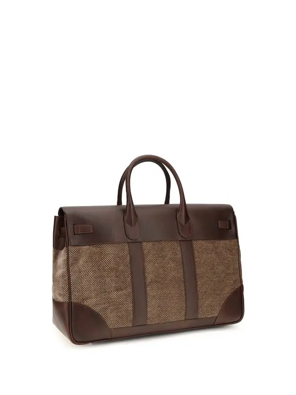 Brunello Cucinelli Travel Bag In Leather And Fabric