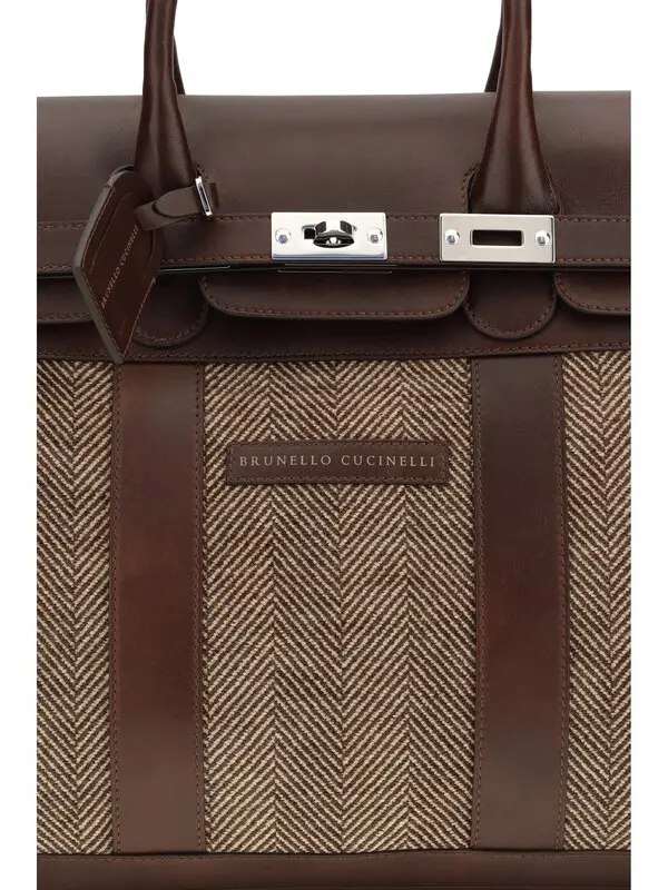 Brunello Cucinelli Travel Bag In Leather And Fabric