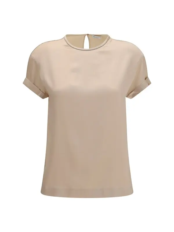 Brunello Cucinelli Silk Blouse With Monili Chain Detail - Cream
