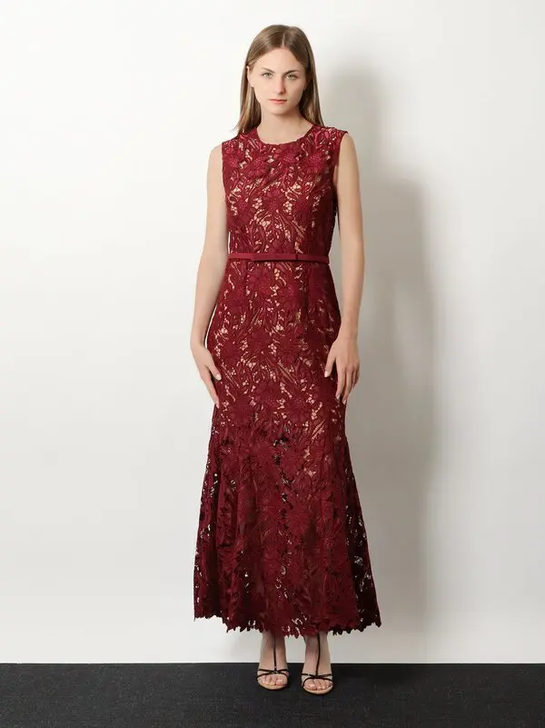 SELF-PORTRAIT Lace Midi Dress With Belt