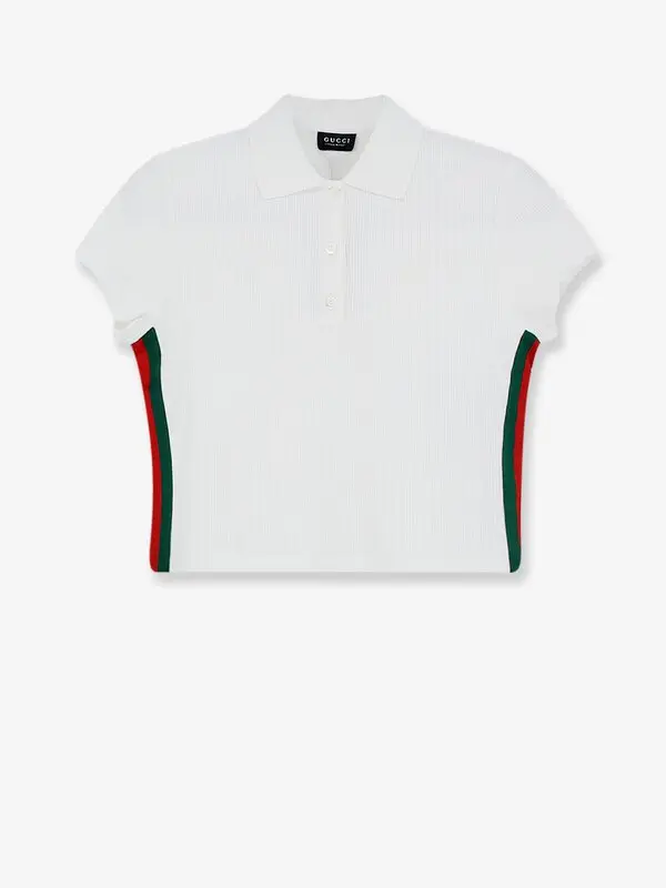 Gucci Ribbed Cotton Jersey Polo Shirt With Web Detail - White