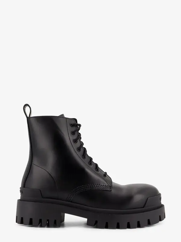 Balenciaga Leather Combat Boots With Maxi Rubber Sole - Black