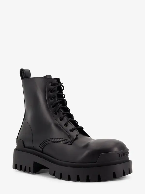 Balenciaga Leather Combat Boots With Maxi Rubber Sole - Black