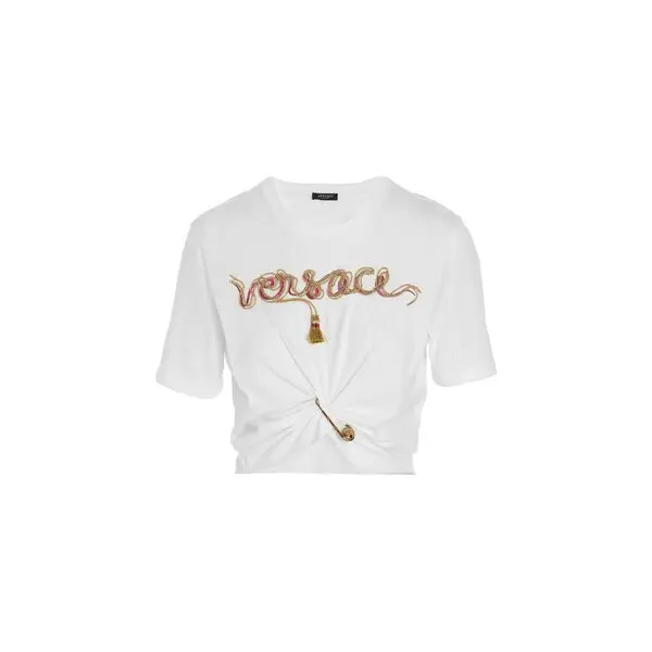 Versace Cropped T-shirt With Logo Detail