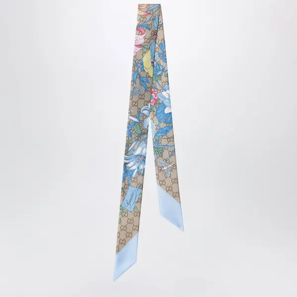 Gucci Printed Silk Ribbon With Flora Motif In Light