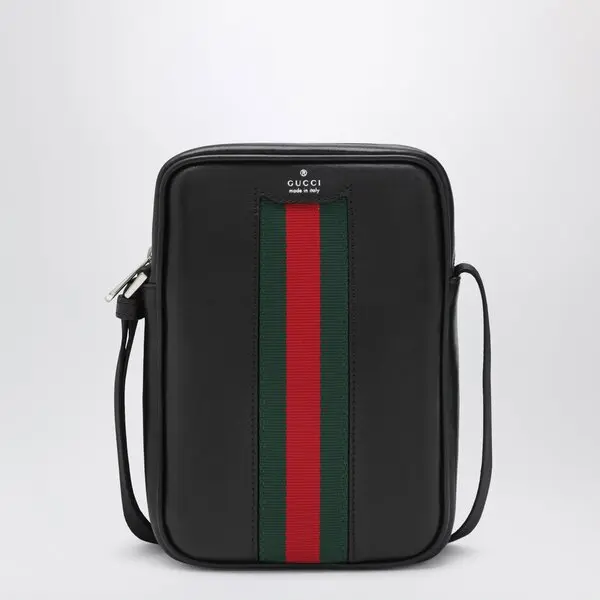 Gucci Leather Bag With Web Detail - Black