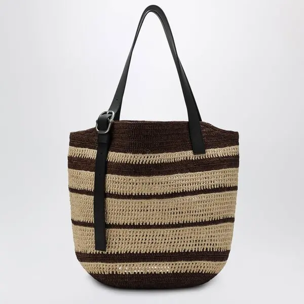 Loewe Loop Bag In Striped Raffia - Brown