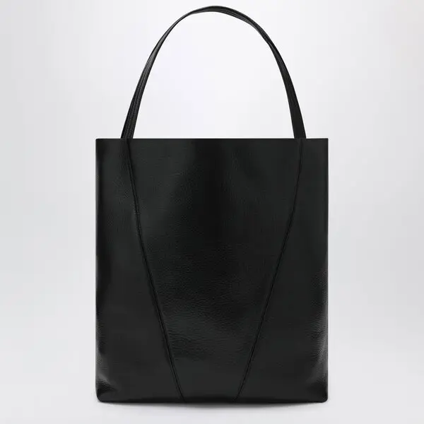Chloé Black Grained Calfskin Leather Large Tote Bag With Logo Medallions - Blue