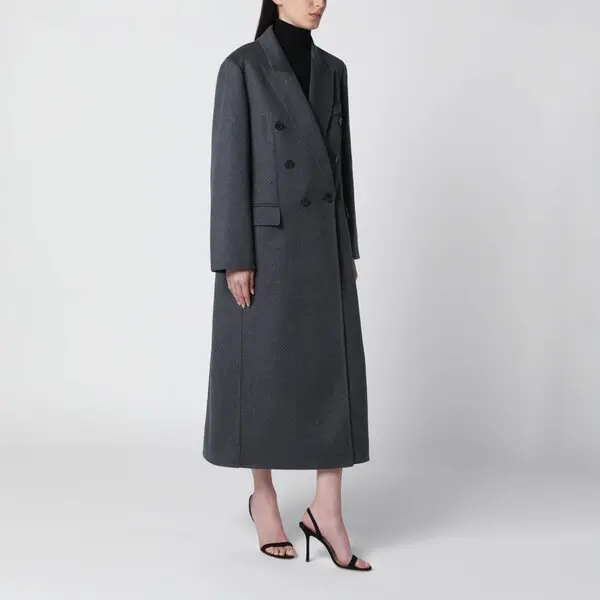 Victoria Beckham Double-breasted Coat In Melange Wool And Cashmere - Gray