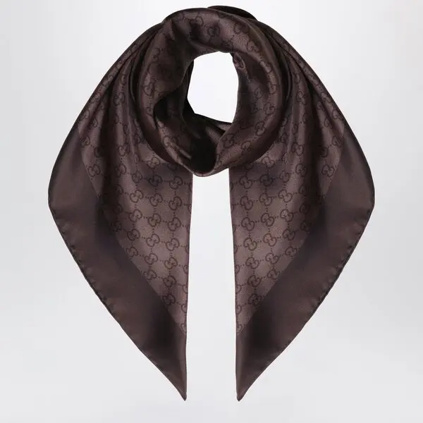 Gucci Printed Silk Twill Carre With Gg Print - Brown
