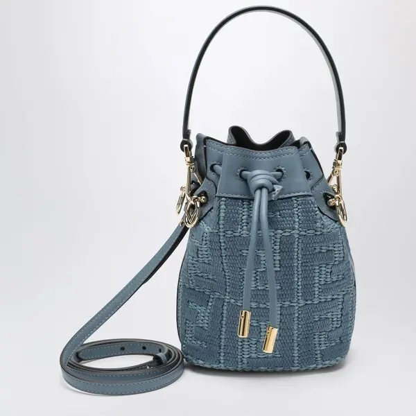 Fendi Mon Tresor Mini Bag In Canvas With Cerulean Ff Embroidery - Blue