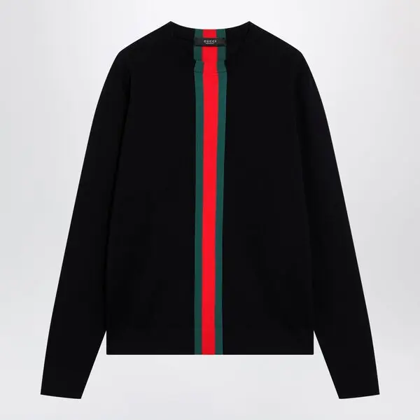 Gucci Knitted Cotton Sweater With Web Ribbon - Blue