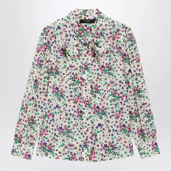 Gucci Printed Silk Shirt With Pussy Bow - Multicolor