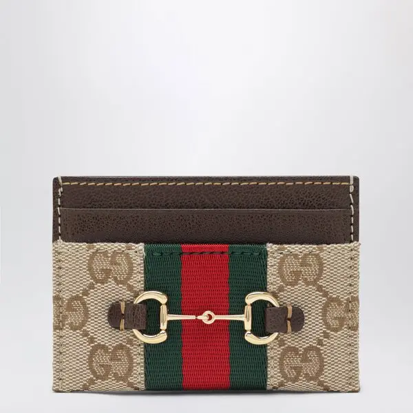 Gucci Gg Canvas Card Holder With Horsebit Detail - Cream
