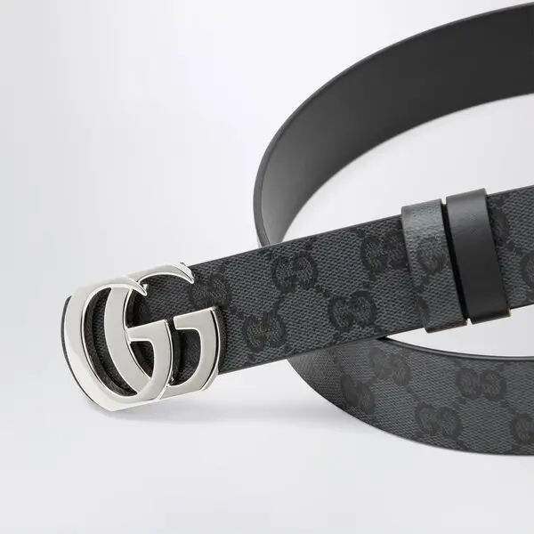 Gucci Reversible Gg Marmont Belt In Gg Canvas And Leather - Black