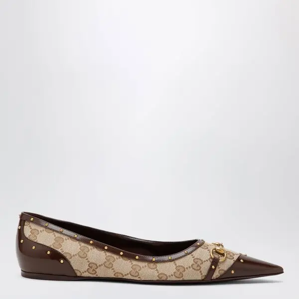 Gucci Savoy Ballet Flats In Gg Fabric And Leather - Brown
